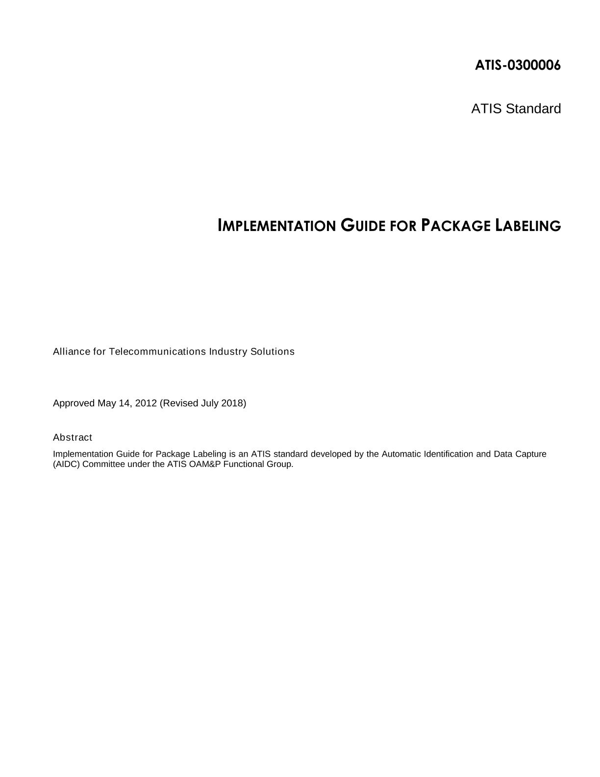 ATIS 0300006 - Implementation Guide to Package Labeling