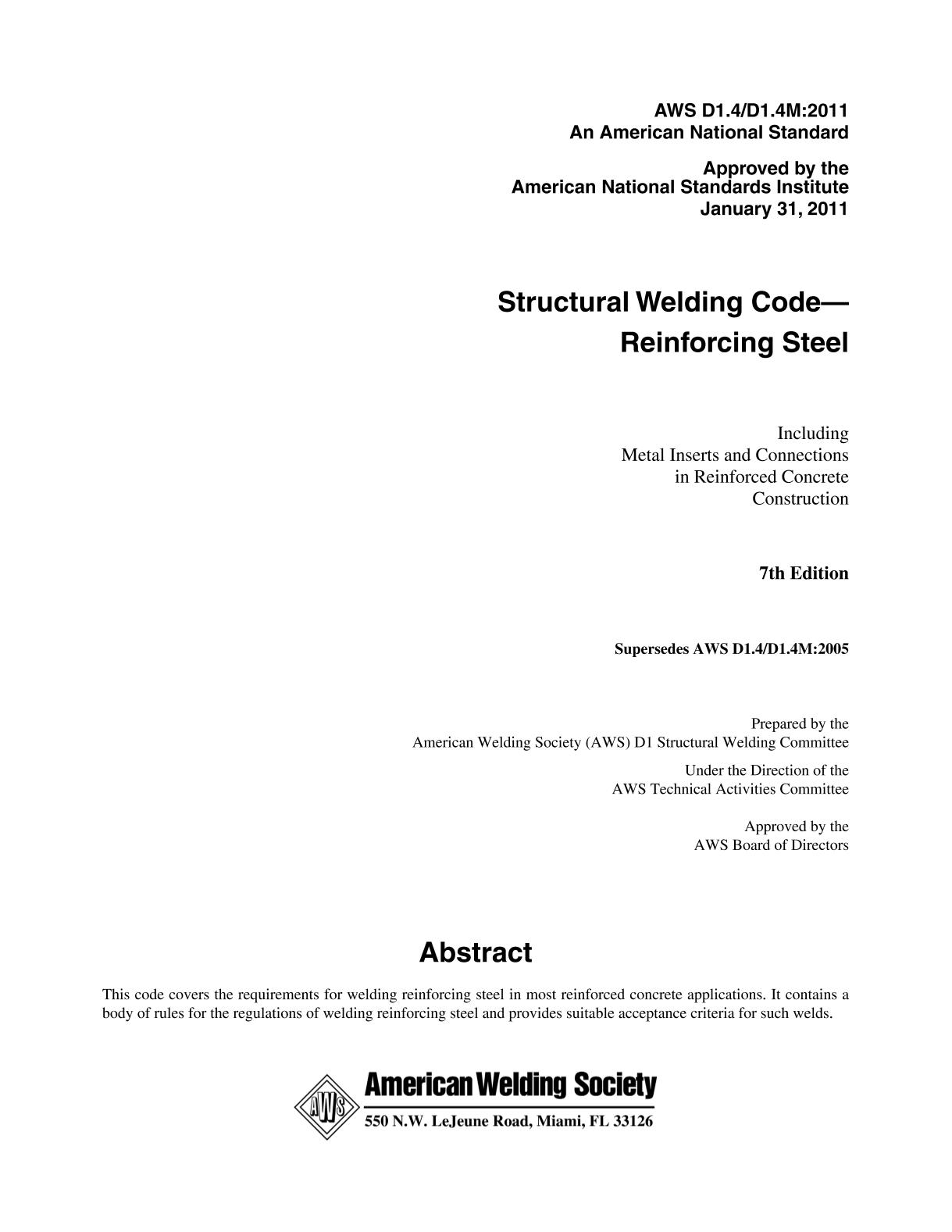 AWS D1.4/D1.4M:2011 | 2011 edition pdf