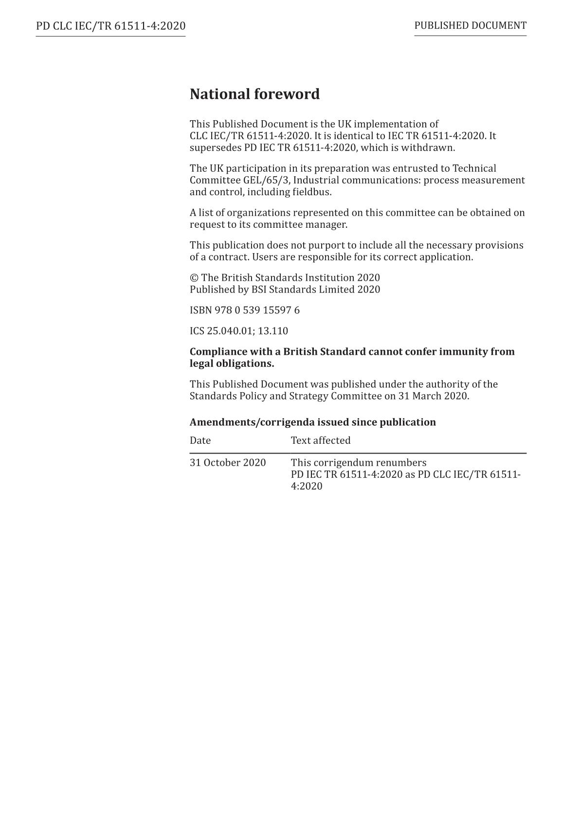 BS PD CLC IEC/TR 61511-4:2020 | 2020 edition pdf