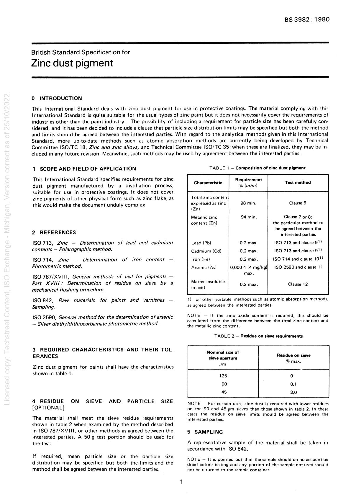BS 3982:1980 - Specification for zinc dust pigment