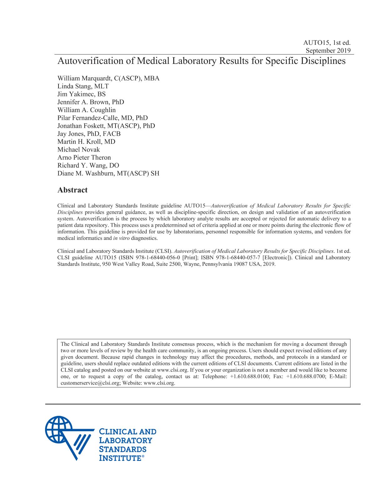 CLSI AUTO15 | 2019 edition pdf