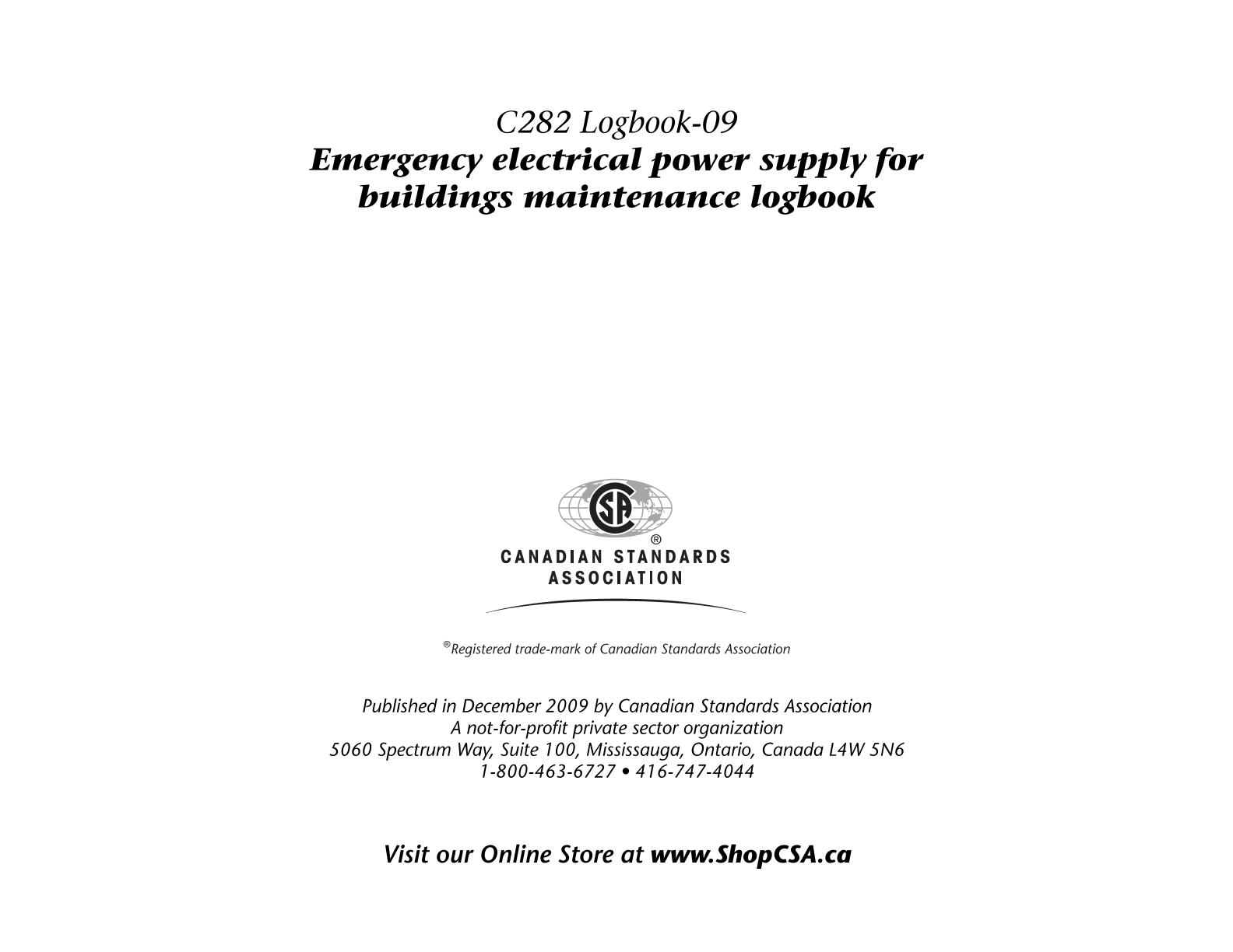 CSA C282 LOGBOOK-09 | 2009 edition pdf