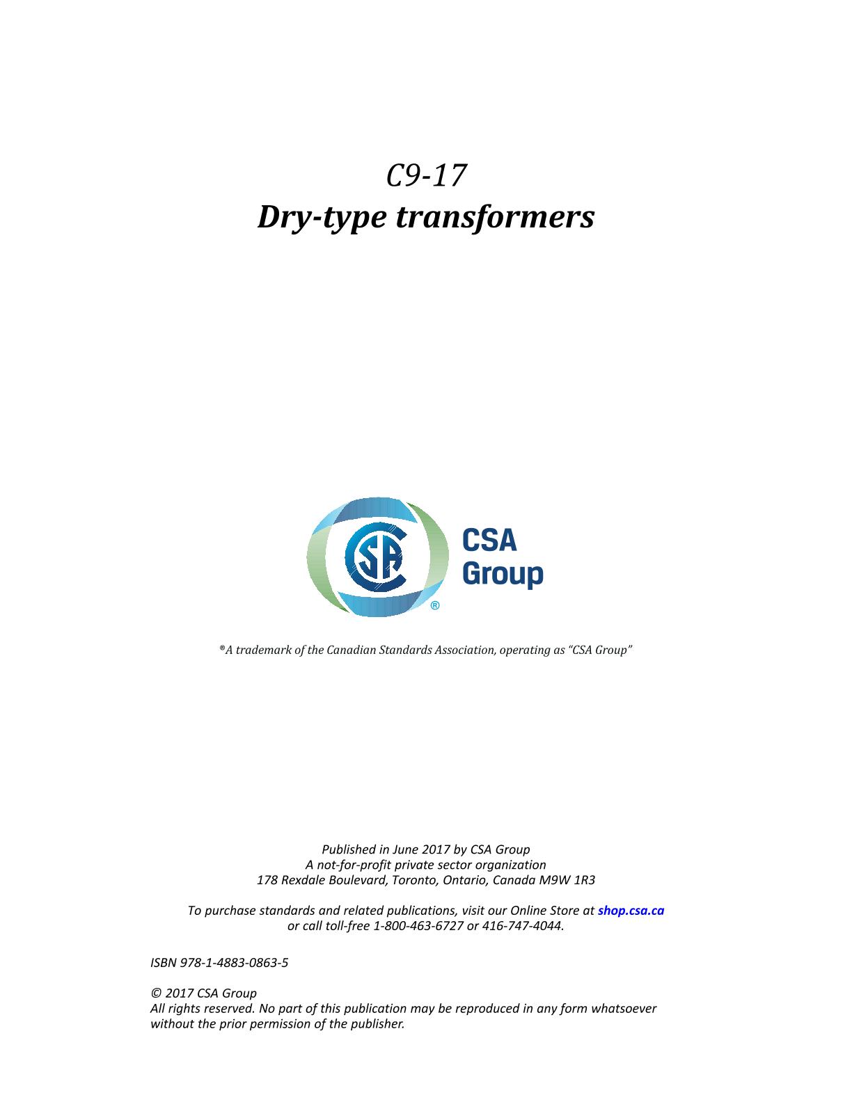 CSA C9-17 (R2022) - Dry-Type Transformers