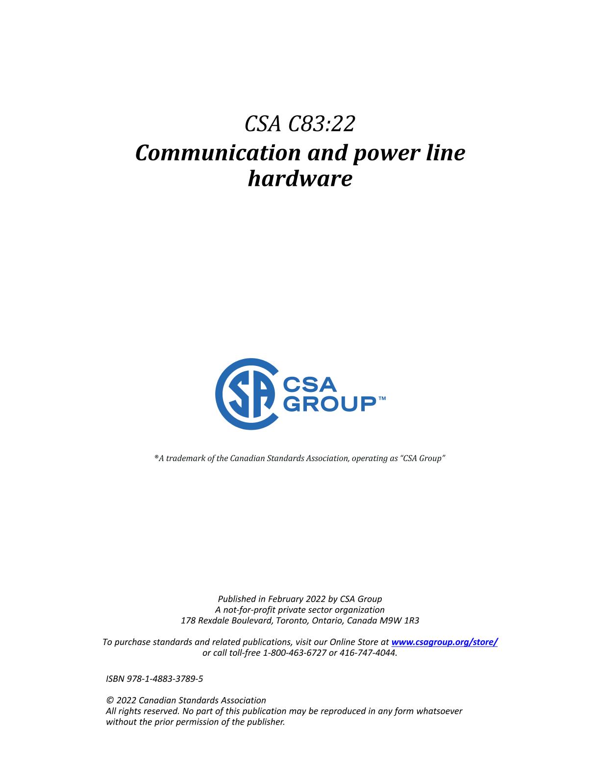 CSA C83:22 - Communication and Power Line Hardware