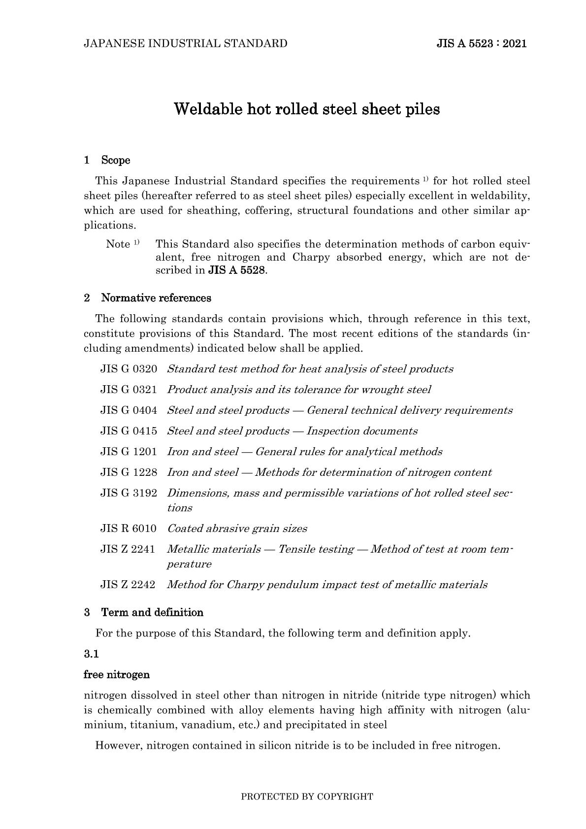 JIS A 5523:2021 - Weldable hot rolled steel sheet piles