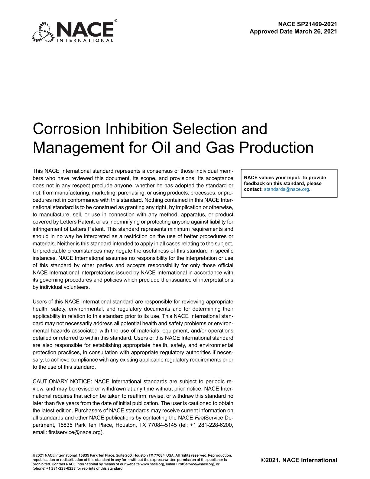 NACE SP21469-2021 | 2021 edition pdf